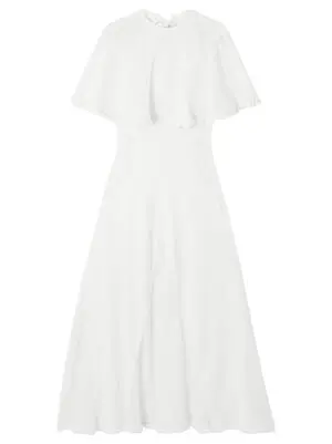 LANVIN Cape-effect Open-knit And Jersey Midi Dress - White