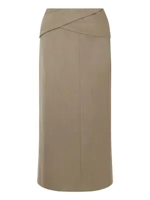 Victoria Beckham Belted Wool-blend Twill Midi Skirt - Green