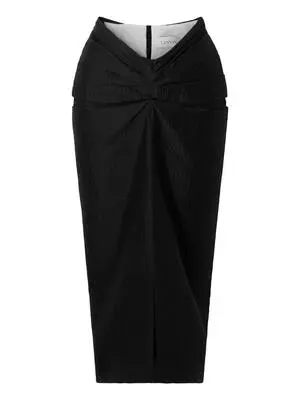 LANVIN Draped Satin-jacquard Midi Skirt - Black