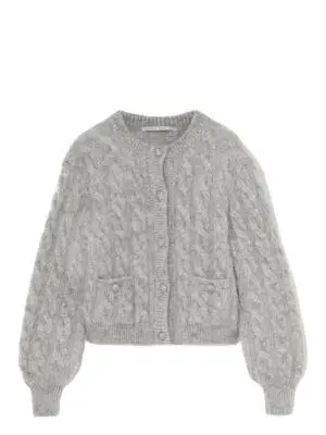 Alessandra Rich Cropped Sequin-embellished Cable-knit Cardigan - Gray