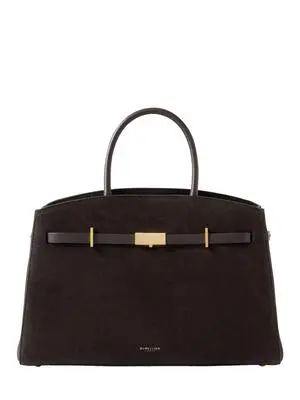 DEMELLIER The Midi Hudson Leather-Trimmed Suede Tote Brown