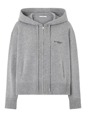 Givenchy Embroidered Wool And Cashmere-blend Zip-up Hooded Cardigan - Gray