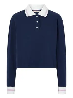 Marni Striped Embroidered Cotton-piqué Polo Shirt - Blue