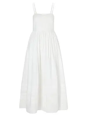 BODE Chamomile Pintucked Embroidered Cotton-poplin Midi Dress - White
