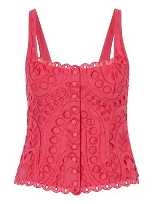 Charo Ruiz Ibiza Nereus Cropped Broderie Anglaise Top - Pink