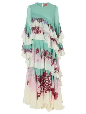 La DoubleJ Naiad Asymmetric Ruffled Maxi Dress - Green