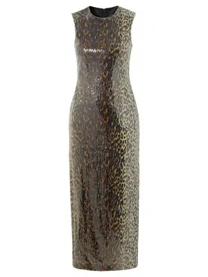 Alex Perry Leopard-Print Sequined Midi Dress Leopard Print