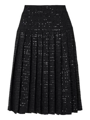 Alessandra Rich Sequin-embellished Pleated Tweed Midi Skirt - Black