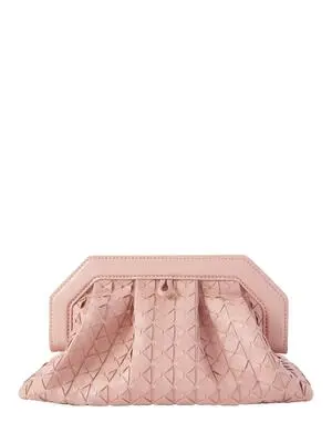 SERAPIAN Secret Mini Embellished Woven Leather Clutch - Pink