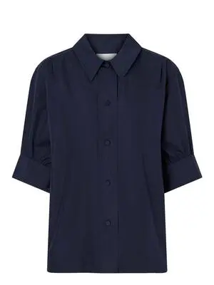JIL SANDER Gathered Cotton-poplin Shirt - Blue
