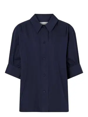 JIL SANDER Gathered Cotton-Poplin Shirt Navy