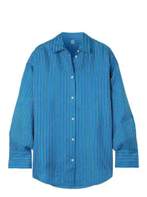 TOTEME Oversized Striped Silk-twill Shirt - Blue