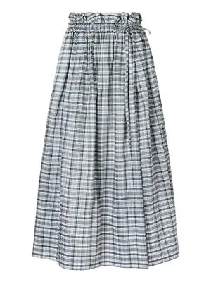 JIL SANDER Checked Silk-Blend Midi Skirt Forest Green