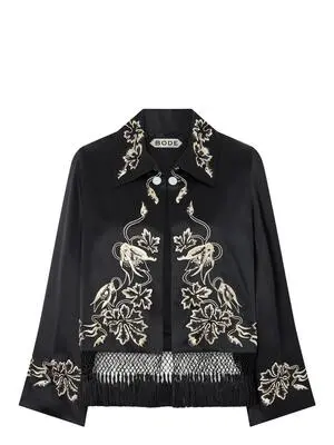 BODE Phantasm Fringed Embroidered Silk-satin Jacket - Black