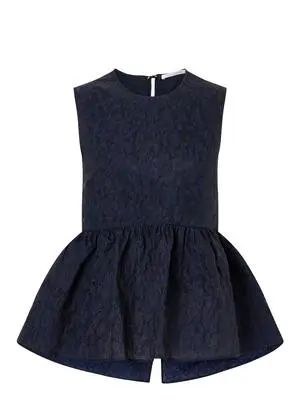 Cecilie Bahnsen Margueritte Embroidered Peplum Top - Navy