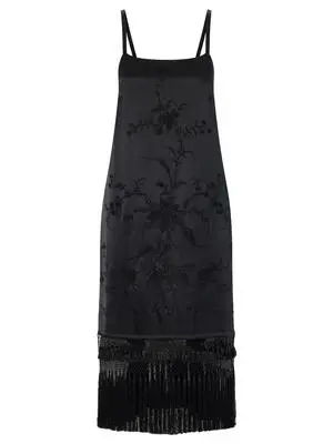 BODE Fringed Embroidered Silk-satin Midi Dress - Black