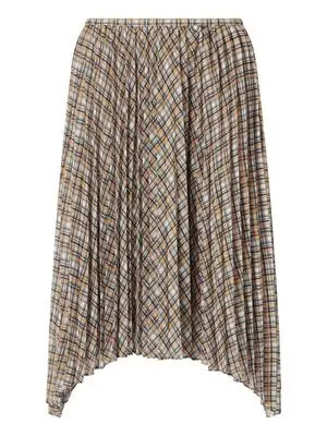 Acne Studios Asymmetric Pleated Checked Chiffon Midi Skirt - Gray