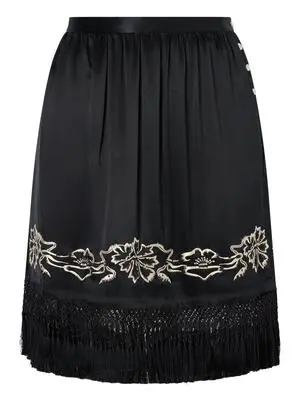 BODE Phantasm Fringed Embroidered Silk-satin Mini Skirt - Black