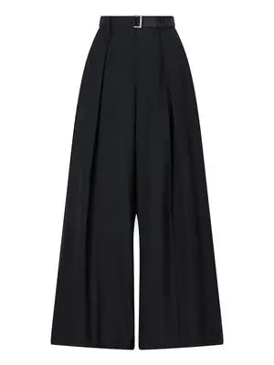 Sacai Belted Pleated Crepe Wide-leg Pants - Black