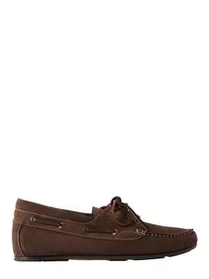 Manolo Blahnik Marino Suede Boat Shoes - Brown