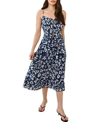 Bella Dahl Floral Tie-front Midi Dress - Indigo Bloom