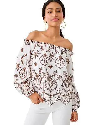 Lilly Pulitzer® Eyelet Off-the-shoulder Top - French Roast Engineered Medallion Eyelet