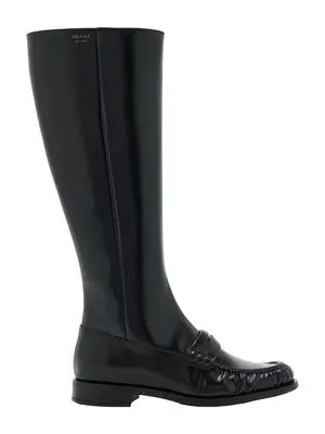 Prada Leather Knee High Boots - Black