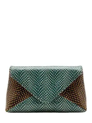 Dries Van Noten Printed Leather Envelope Clutch - Blue