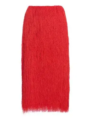 Dries Van Noten Sokna Fringed Midi Skirt - Red