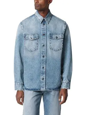 Versace Stone-washed Denim Shirt With Studs - Light Blue