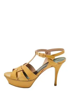 Saint Laurent Patent Leather Platform Sandals - Neutrals