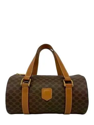 Celine 1980-1990 Macadam Coated Canvas Boston Bag - Brown