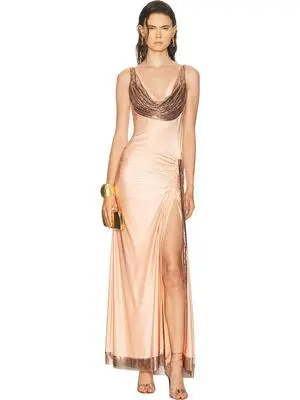 Rabanne Side Slit Gown - Salmon Pink