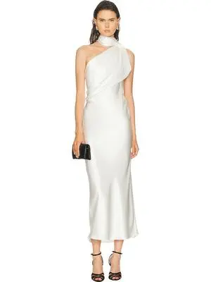 SEV Draped Scarf Neck Satin Dress - Ivory