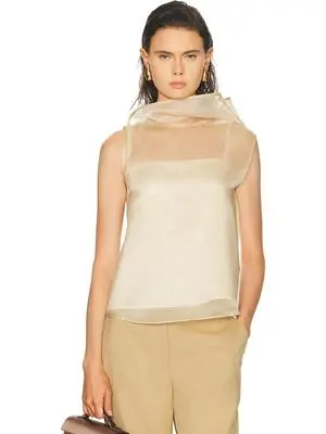 SEV High Neck Organza Top With Sateen Camisole - Sand