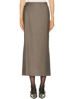 Loulou De Saison Cara Long Straight Skirt - Dark Brown Melange