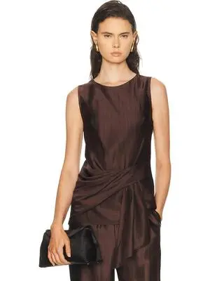 Loulou De Saison Fonda Draped Asymmetric Top - Dark Brown