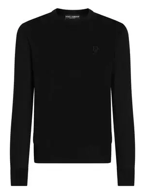 Dolce & Gabbana Silk Sweater With Dg Embroidery - Black