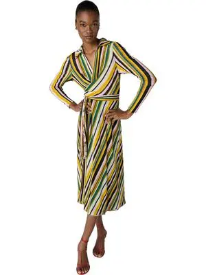 Diane Von Furstenberg Phoenix Reversible Wrap Dress - Paisley Rhapsody Sorbet And Newport Stripe Multi