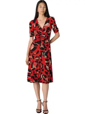 Diane Von Furstenberg Koren Reversible Dress - Ship Lights Black/seu Leop Big Sig Red