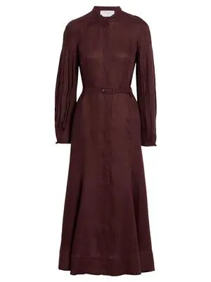 Gabriela Hearst Lydia Belted Linen Midi Dress - Burgundy