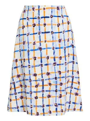 Marni Printed Silk Crepe De Chine Skirt - Blue