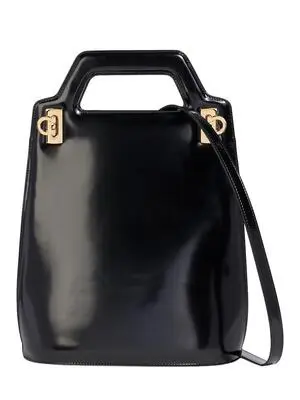 FERRAGAMO Wanda Mini Patent-leather Tote - Black