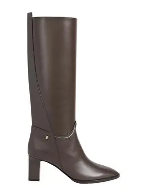 FERRAGAMO Torris 70 Leather Knee Boots - Dark Brown
