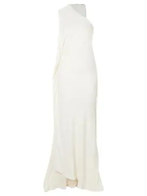 Victoria Beckham One-shoulder Ribbed-knit Gown - Neutrals