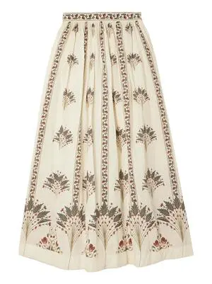 Agua Bendita Ocaso Tangelo Andes Pleated Floral-print Linen Maxi Skirt - Multi
