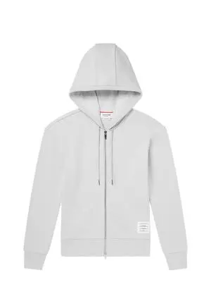 Thom Browne Striped Colour-block Cotton-jersey Zip-up Hoodie - Gray