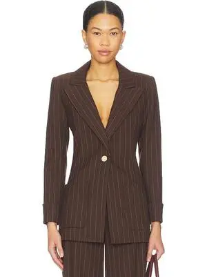 Alice + Olivia Burns Fitted Blazer - Dark Chocolate & Off White