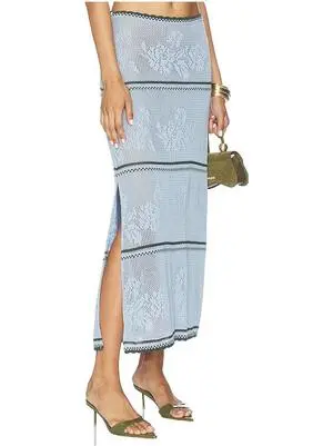 Agua Bendita Pointelle Knit Maxi Skirt - Light Blue