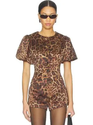 BUBISH Poppy Bubble Sleeve Blouse Top - Leopard